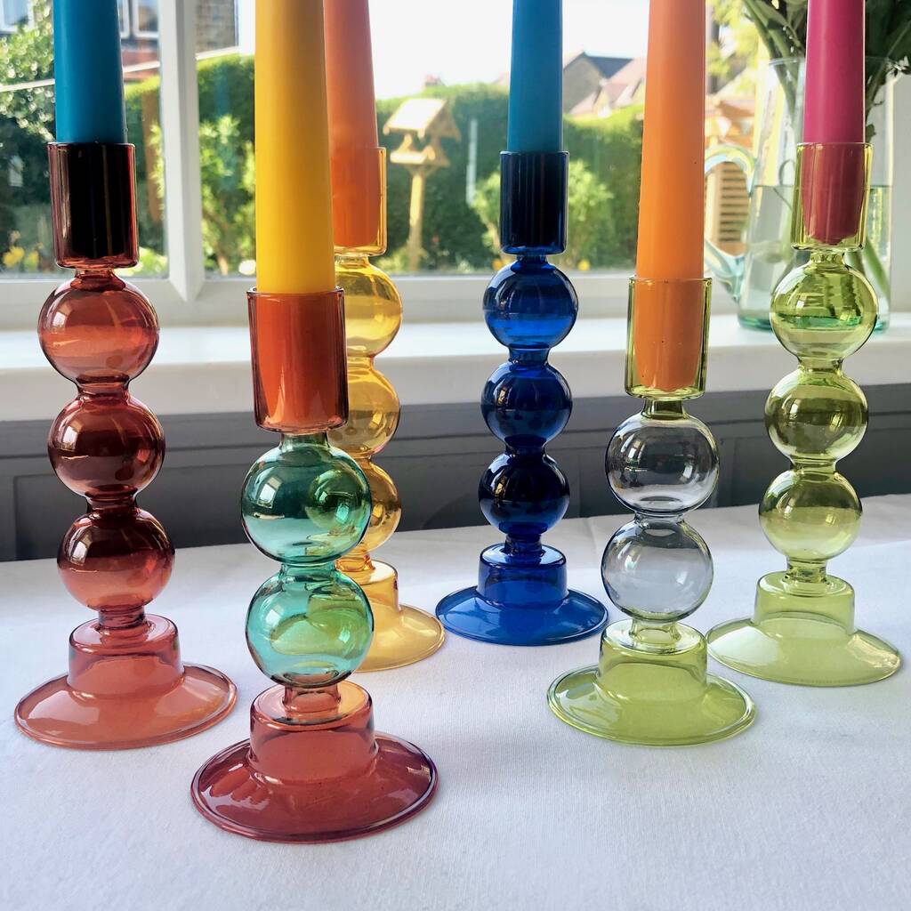 Colourful Glass Candlestick By Pink Pineapple Home & Gifts