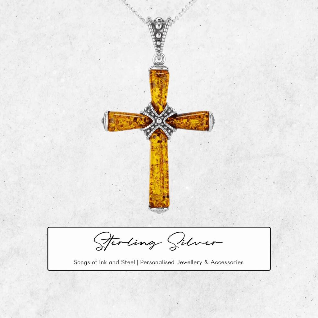 Baltic Amber Cross Necklace In Sterling Silver By Songs of Ink and ...