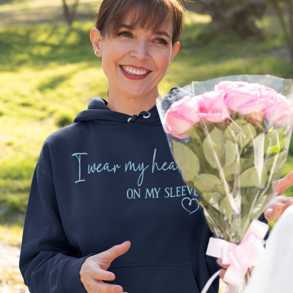 Personalised I Wear My Heart On My Sleeve Unisex Hoodie With Names On Personalised I Wear My Heart On My Sleeve Unisex Hoodie With Names On