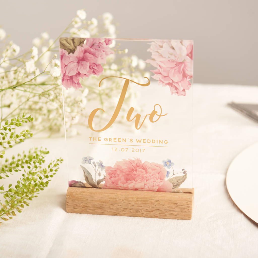 Personalised Floral Gold Acrylic Wedding Table Numbers By Oakdene 