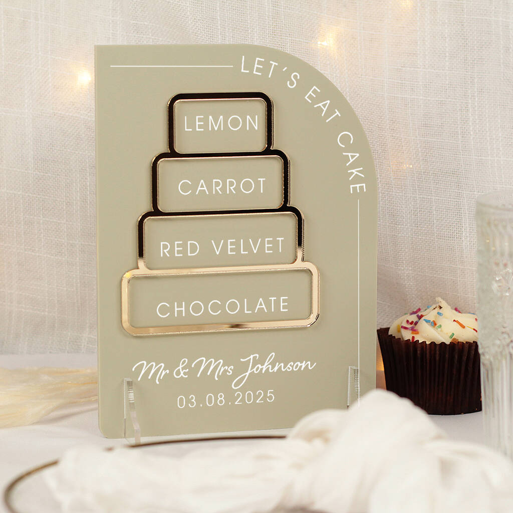 Modern Arch Wedding Birthday Cake Flavour Sign By Love Lumi Ltd