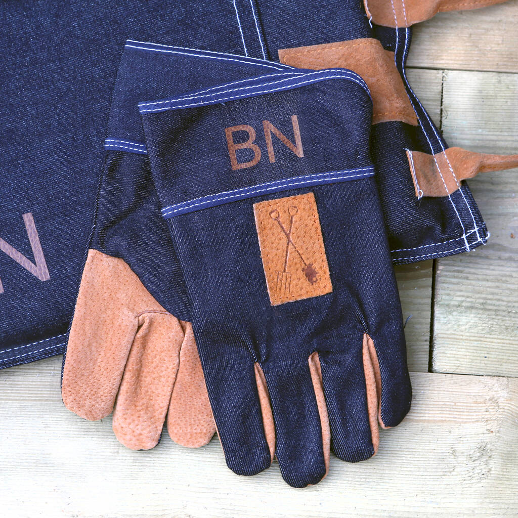 Personalised Denim Gardening Gloves By Red Berry Apple ...