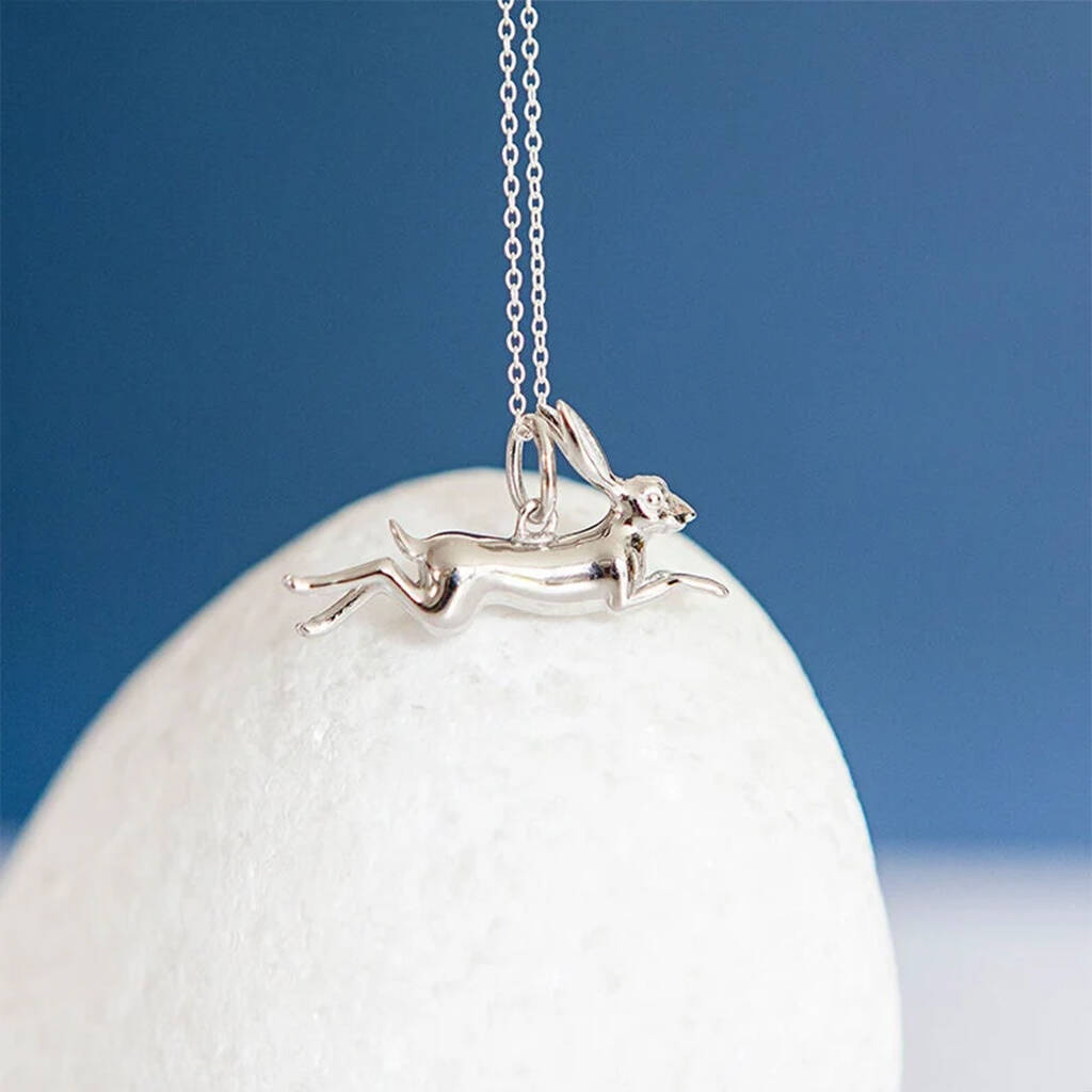 Personalised Silver Leaping Hare Pendant Necklace By Songs of Ink and ...
