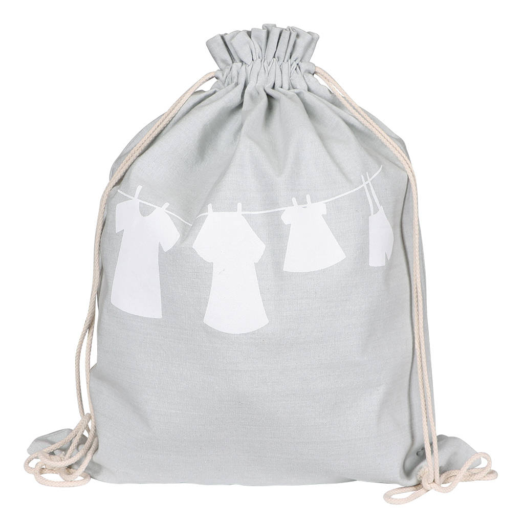 personalised grey and white drawstring laundry bag by dibor ...