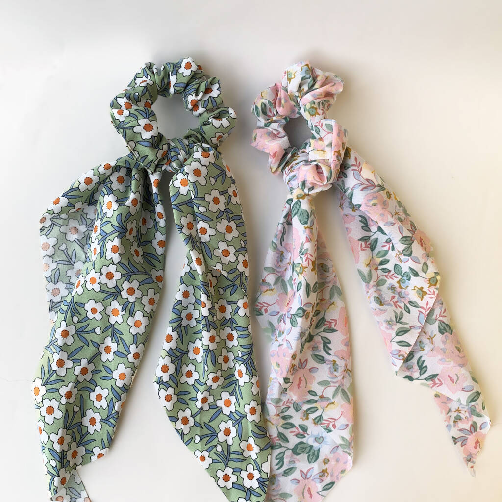 Flower Pattern Scarf Hair Scrunchie By Vintage Lane ...