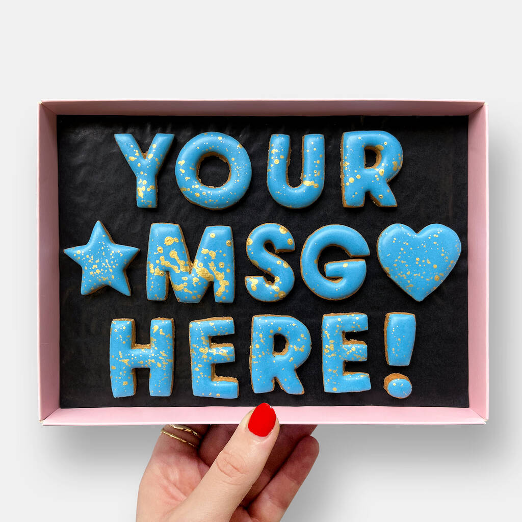 Personalised Custom Cookie Message Box Blue 14 By Baked by Steph ...