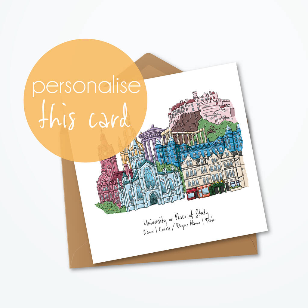 Edinburgh Graduation Skyline Personalised Card By Moo and Snip ...