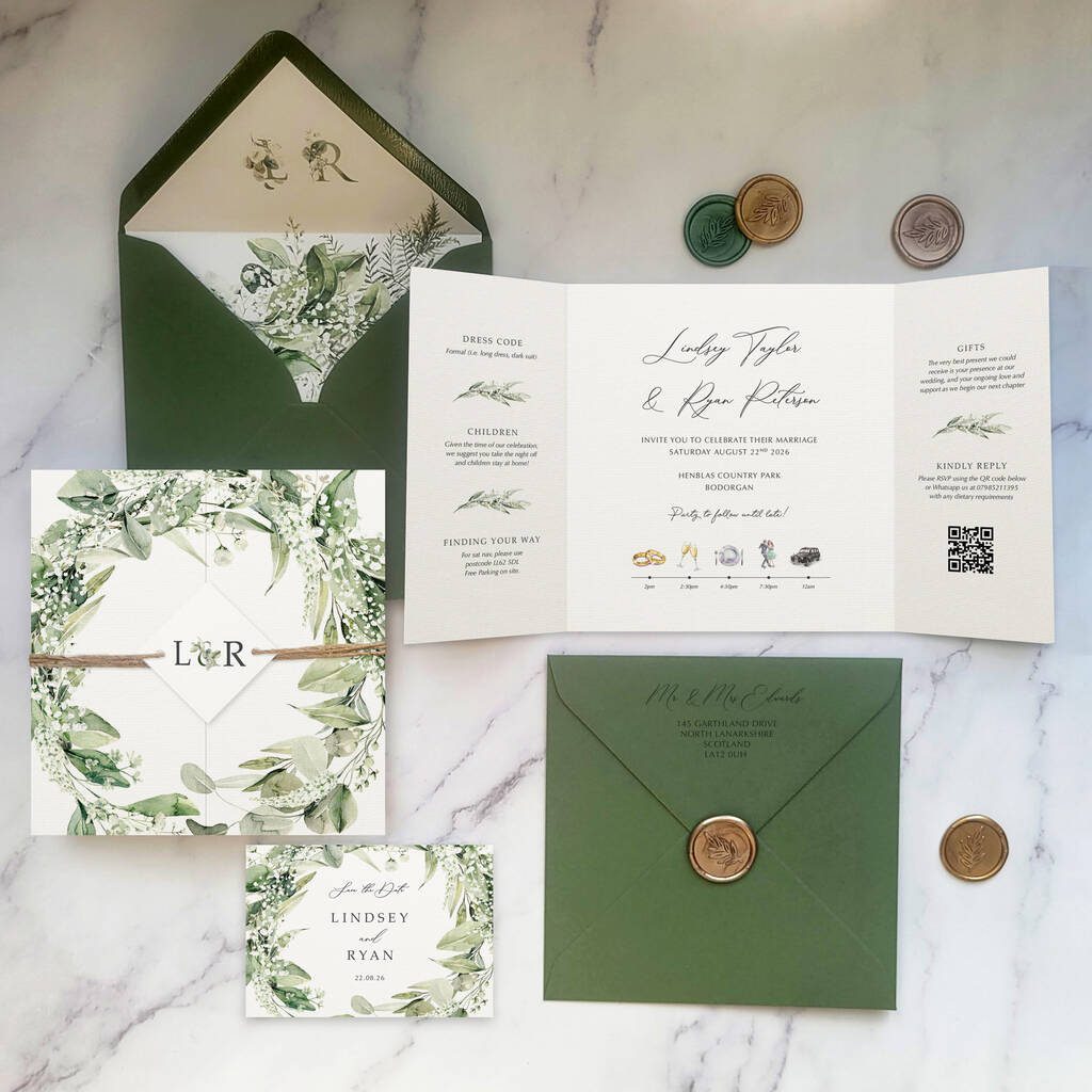 Gypsophila Wreath Gatefold Wedding Invitation By Feel Good Wedding ...