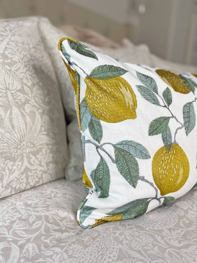 Large Sicilian Lemon Embroidered 14' X 24' Cushion By Tiger and Lily Studio
