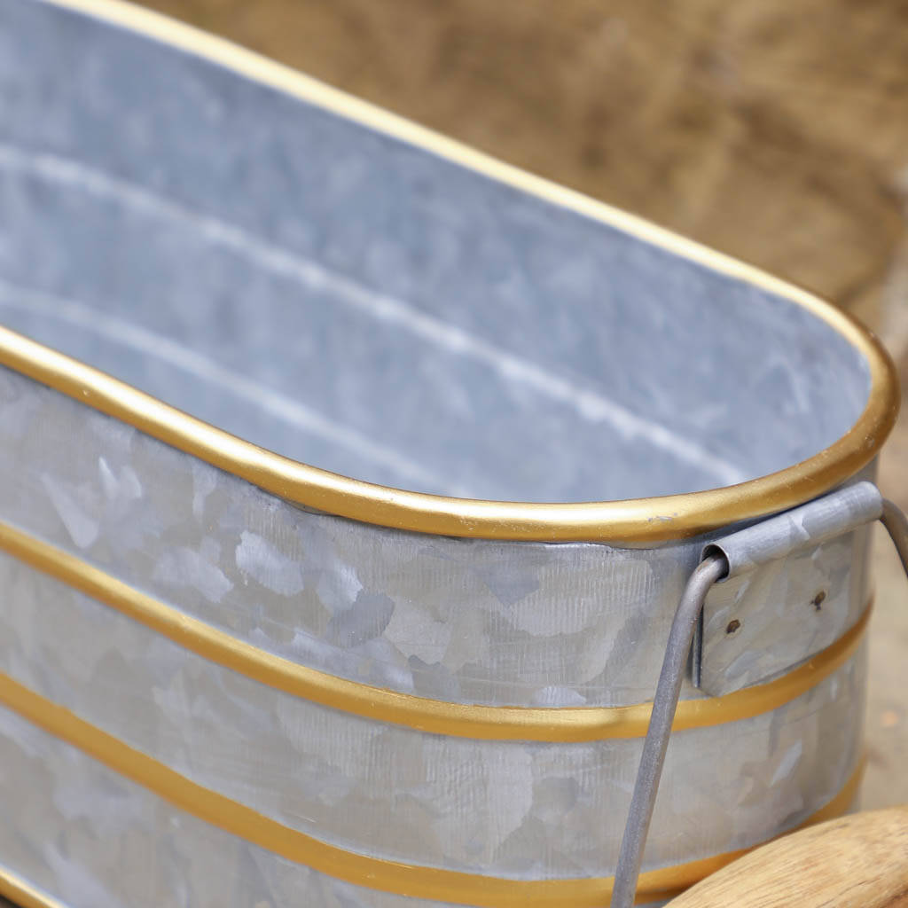 Set Of Three Gold Band Trough Planters By Dibor