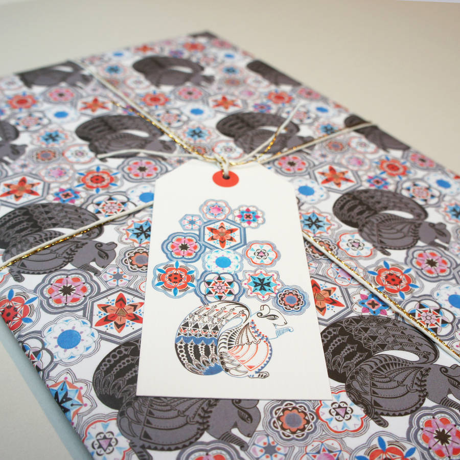 wrapping paper squirrel among flowers by prism of starlings ...