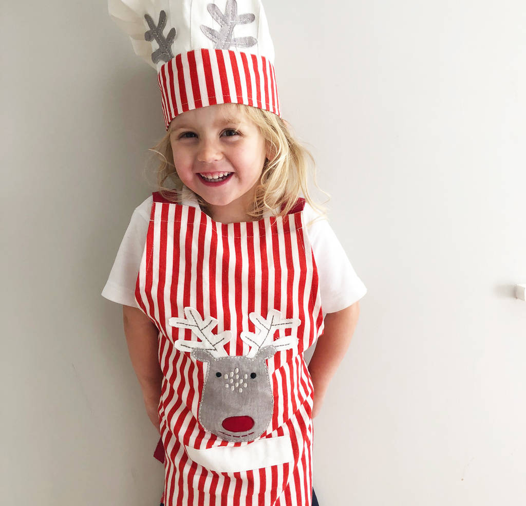 Personalised Reindeer Apron And Chef Hat Set By Lime Tree London ...