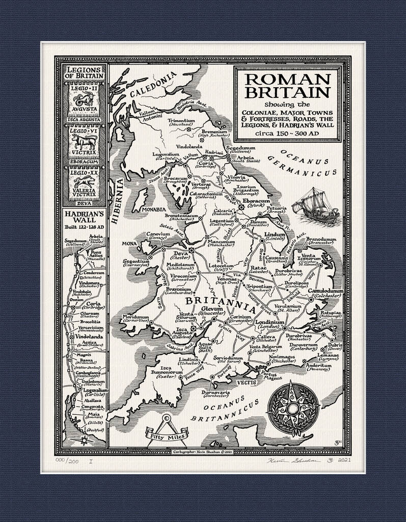 Roman Britain Map Hand Drawn Fine Art Print By Manuscript Maps ...