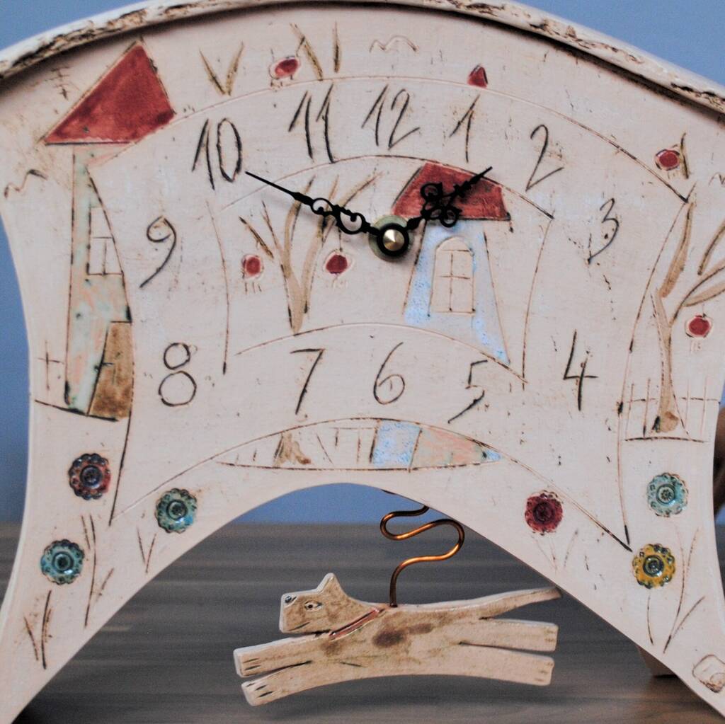 Large Unusual Mantel Clock With Pendulum Dog By IGstudio Ceramics ...