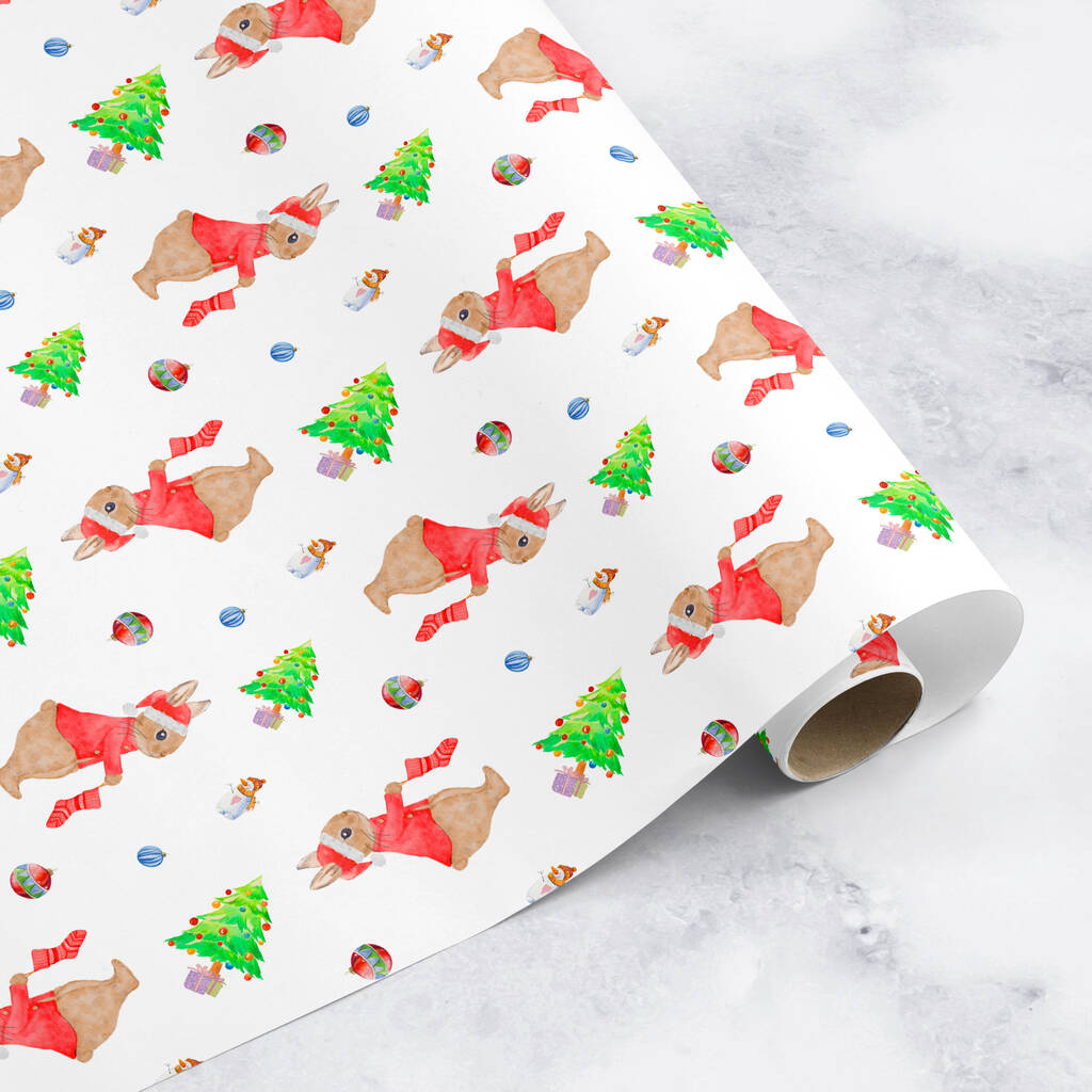 rabbit christmas wrapping paper by rose cottage christening gifts ...