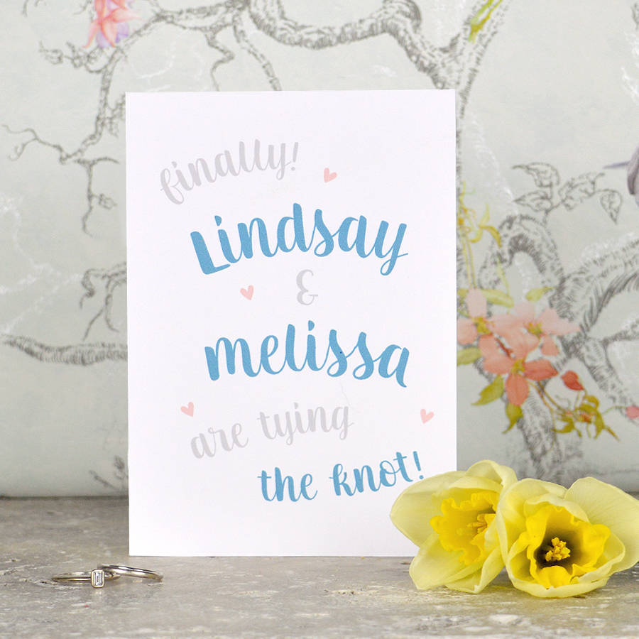 Same Sex Tie The Knot Wedding Card By Pink And Turquoise Free