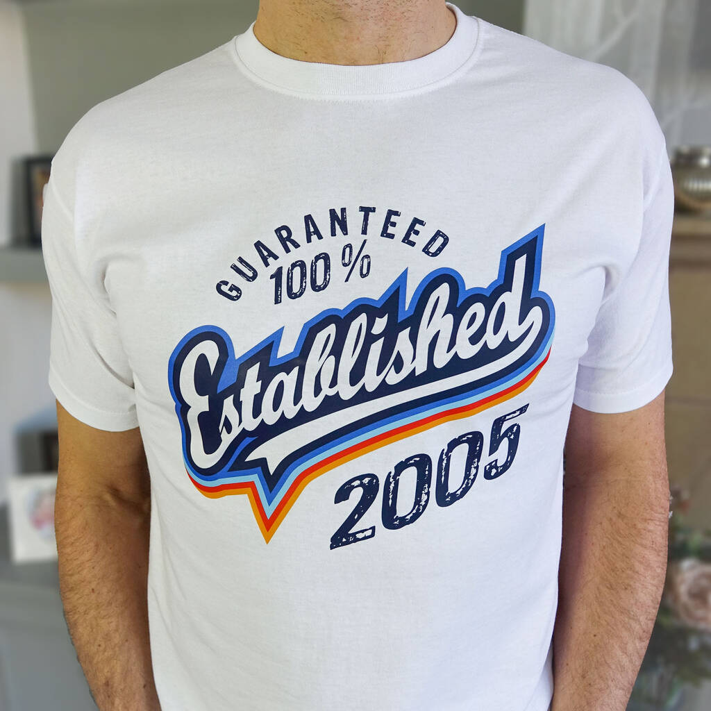 Personalised 'Established' Birthday Year T Shirt By Good Time Gifts ...