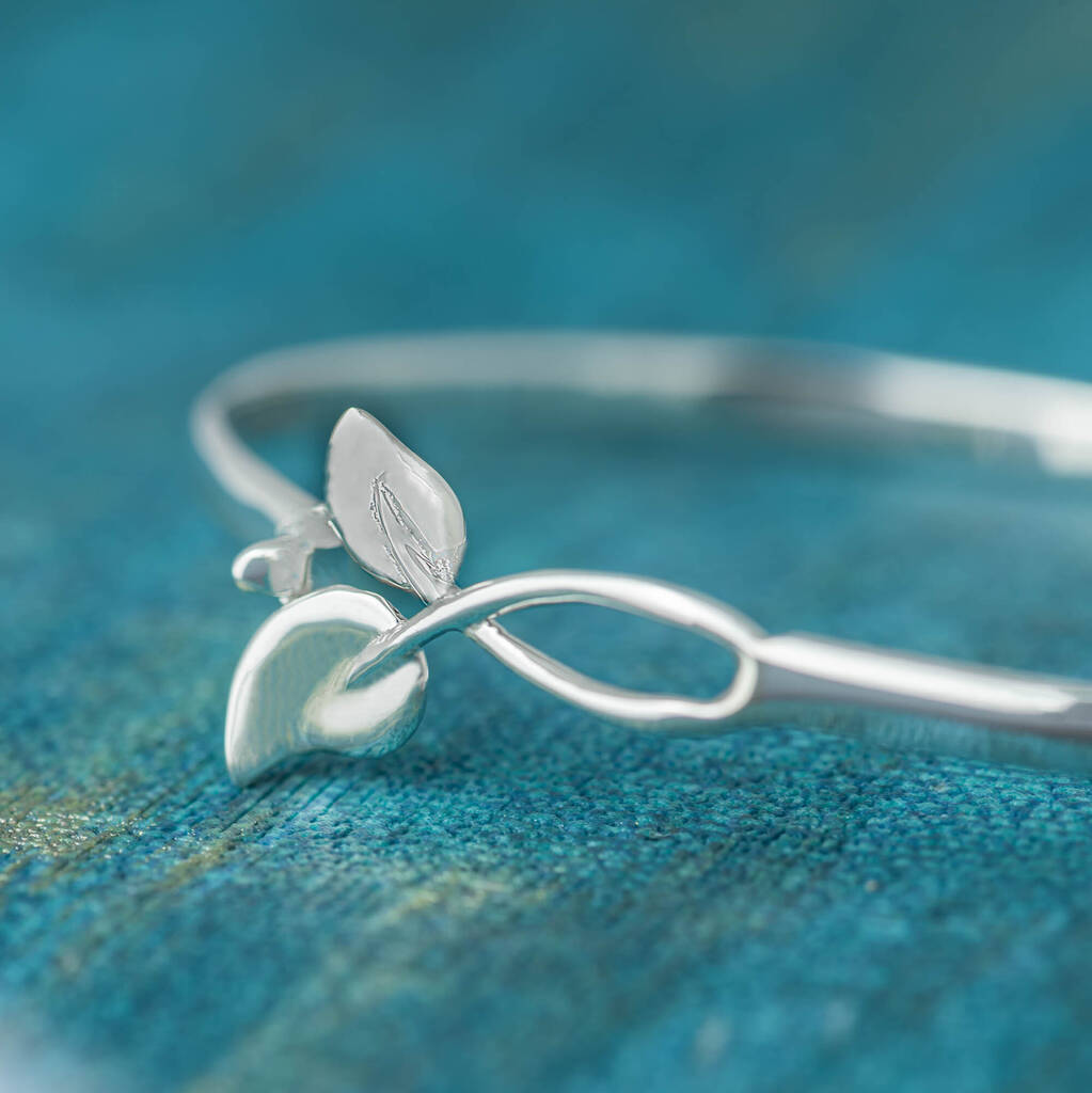 Leaf Sterling Silver Bangle For Small Wrist By Mon Bijoux Jewellery ...