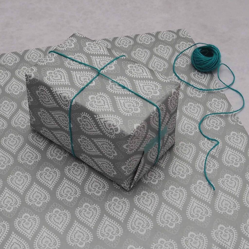 Silver Hearts Patterned Gift Wrap By Paper High