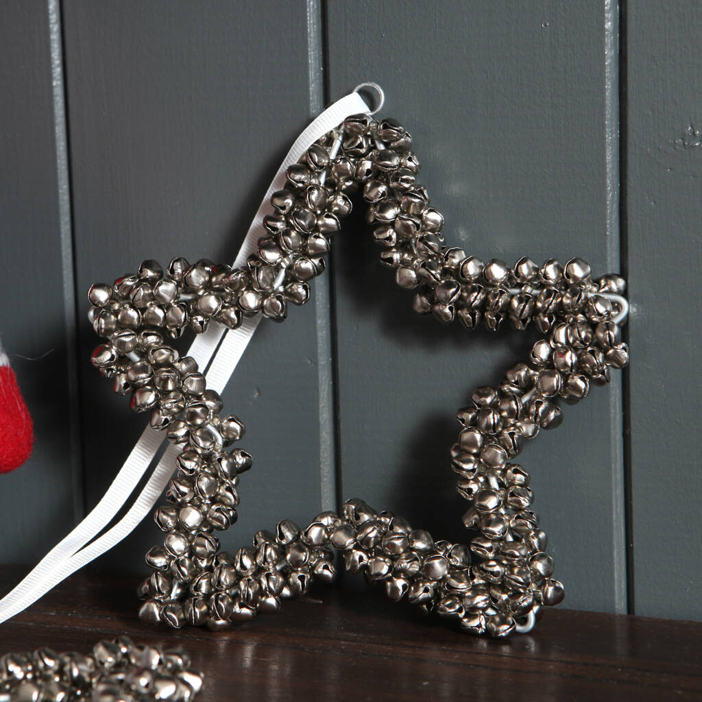 Set Of Three Jingle Bell Star Christmas Decorations By Red Berry Apple