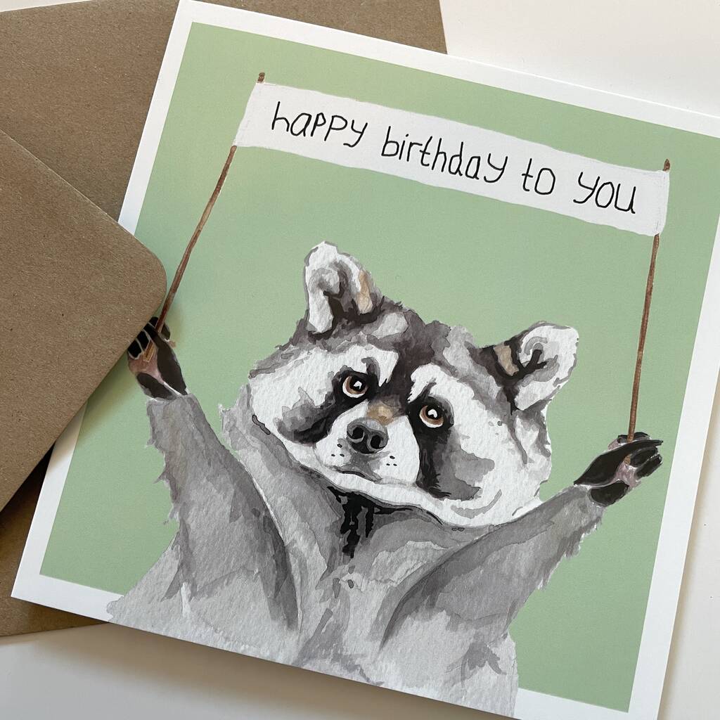 Raccoon Birthday Card In Sage By lil wabbit | notonthehighstreet.com