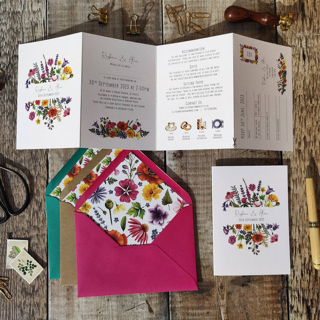 Colourful Rainbow Flowers Concertina Wedding Invitation By Paper Willow ...