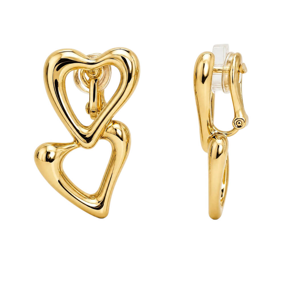 Double Heart Clip On Earrings By Gold Trip