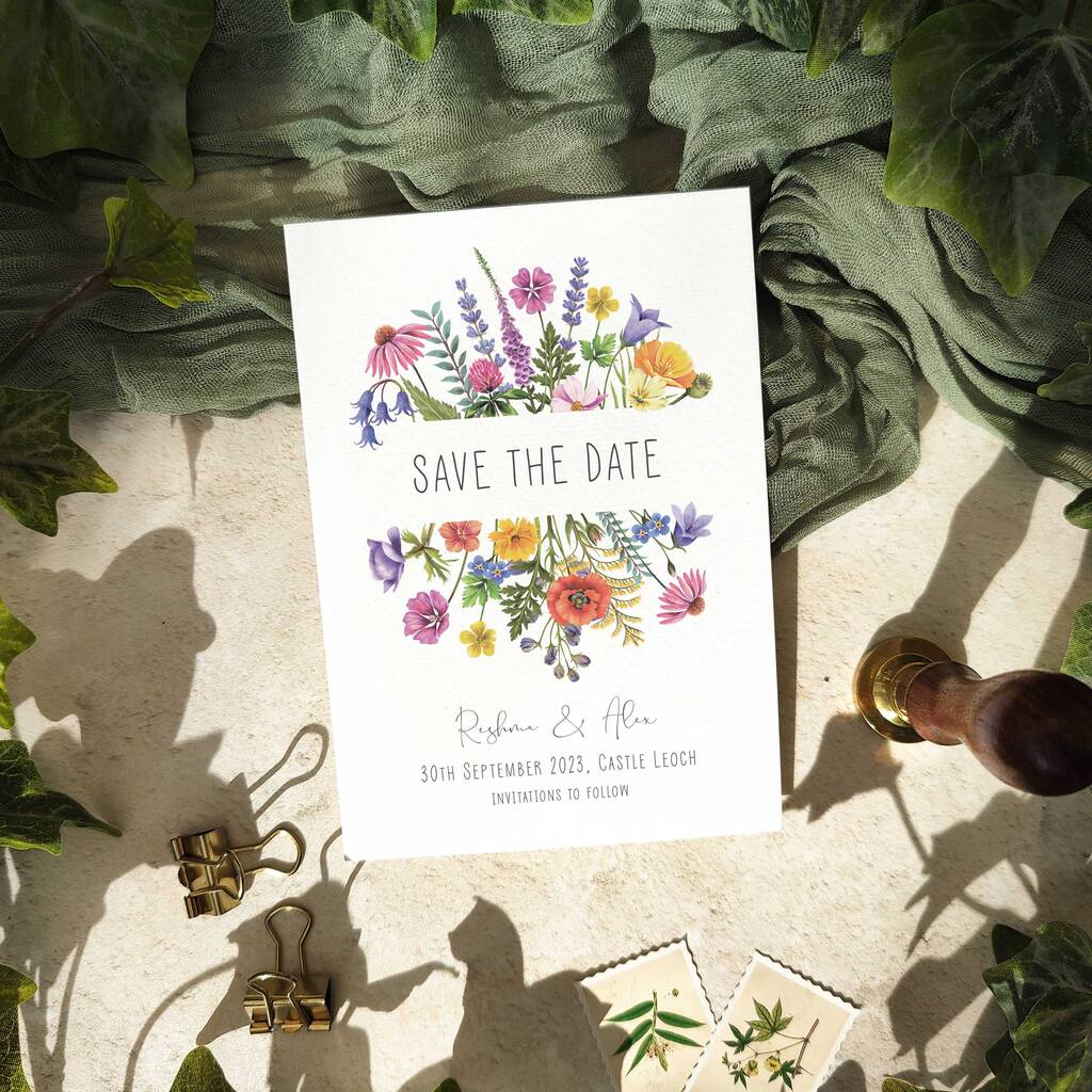 Colourful Rainbow Flowers Save The Date Cards By Paper Willow ...