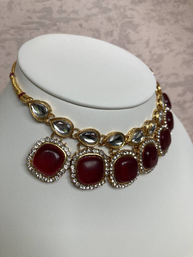 Maheen Gold Plated Crystal Stone Set Maroon By SRCOLLECTION