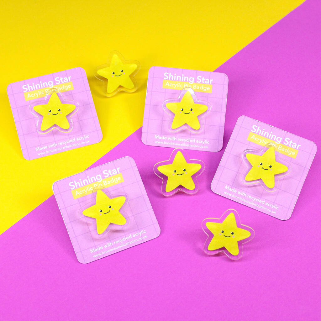 Recycled Acrylic Star Pin Badge By Bronte Laura Illustration