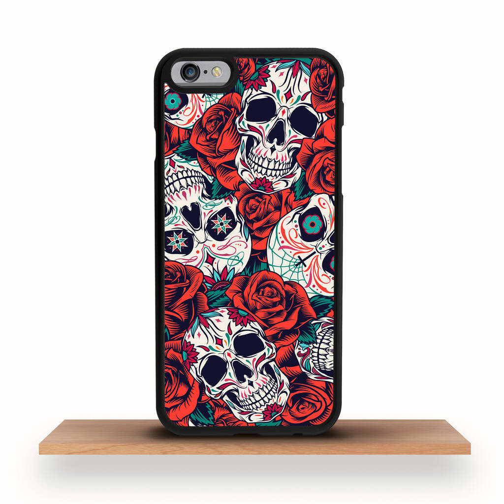 iPhone Case Red Roses And Skulls 12 13 14 15 Se By Crank ...