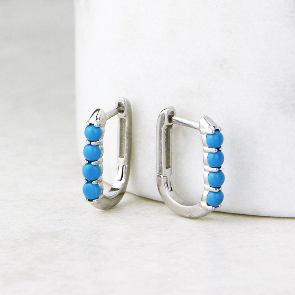 Sterling Silver Turquoise Rectangular Hoop Earrings By Gaamaa ...