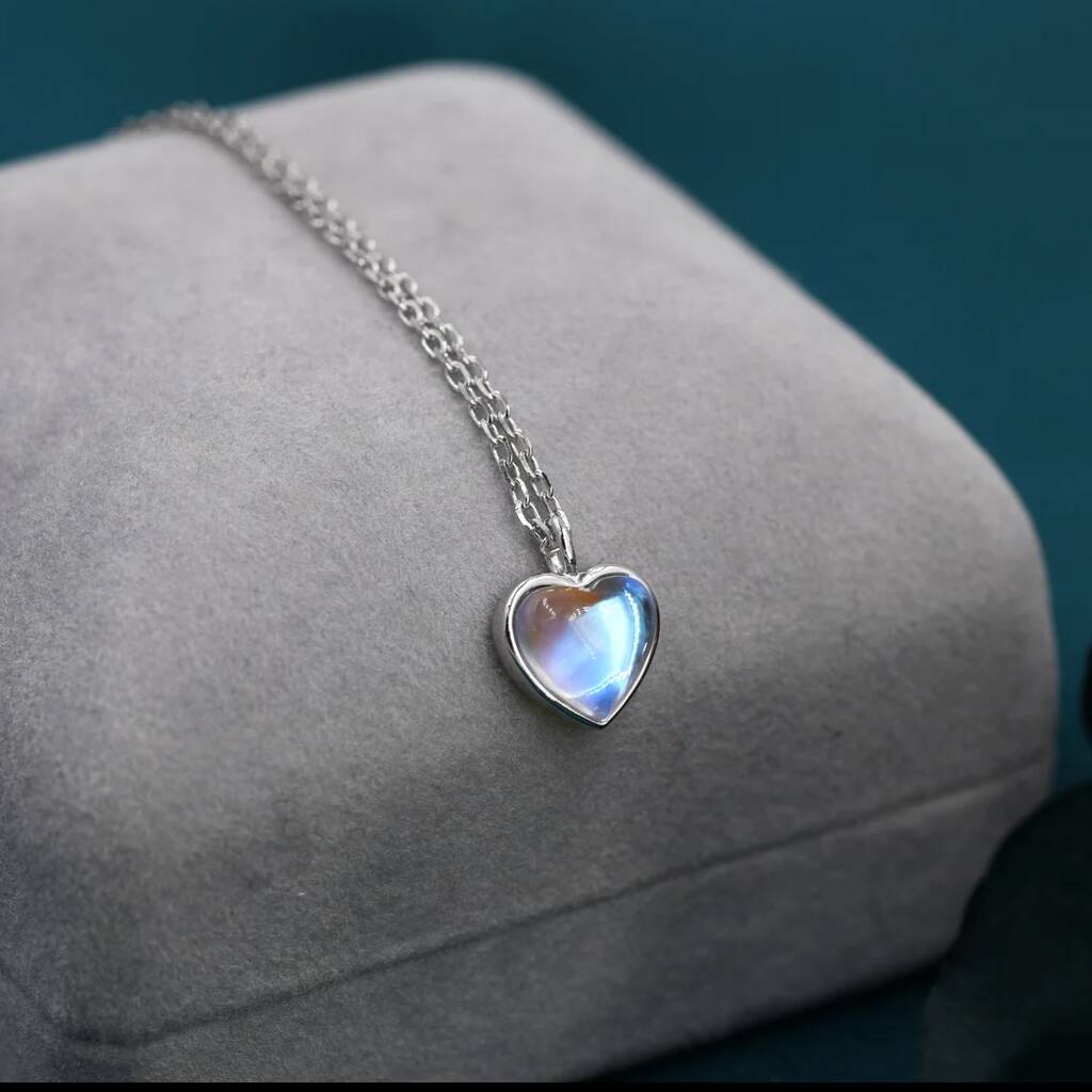 Heart Moonstone Pendant Necklace In Sterling Silver By Silver Rain Silver