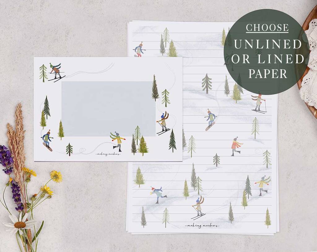 A5 Letter Writing Paper And Envelopes, Skiing Design By Making Meadows ...