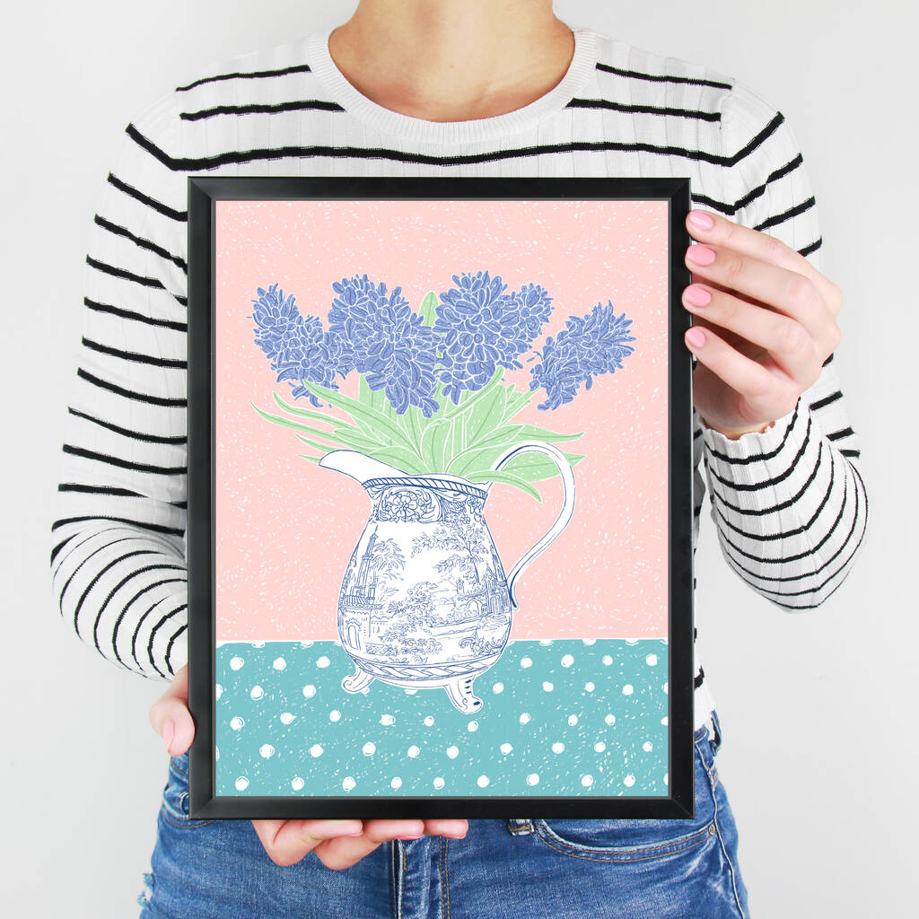 Jug Of Hyacinth Flowers Illustration Art Print By Adam Regester Design