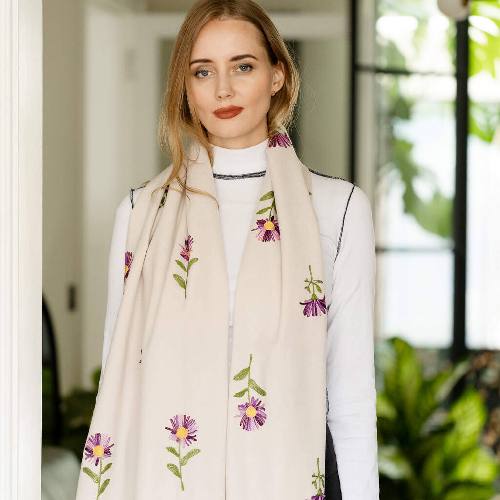 Embroidered Birth Month Flower Scarf By Studio Hop | notonthehighstreet.com
