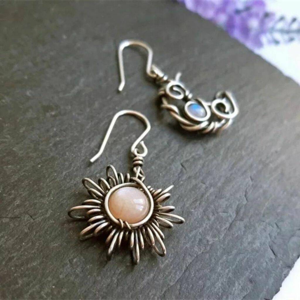 Sun And Half Moon Wire Sunstone Moonstone Earrings By The Colourful ...