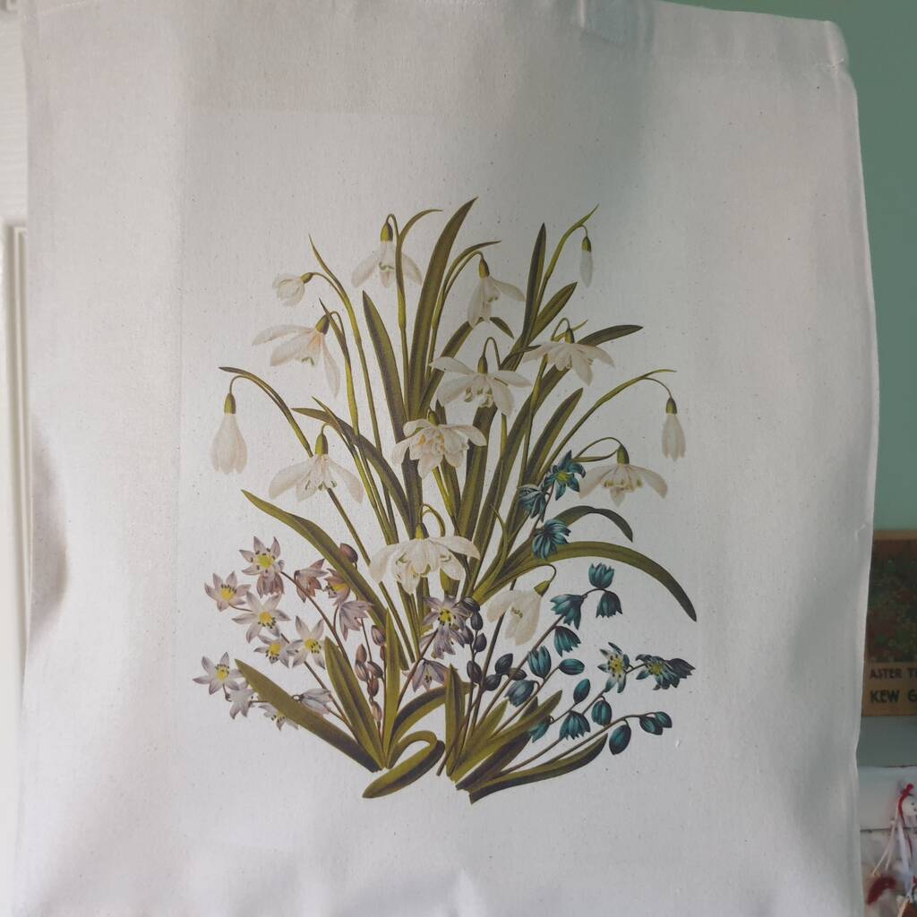 Snowdrop Flower Print Cotton Tote Bag Gift For Winter By The Blueberry ...