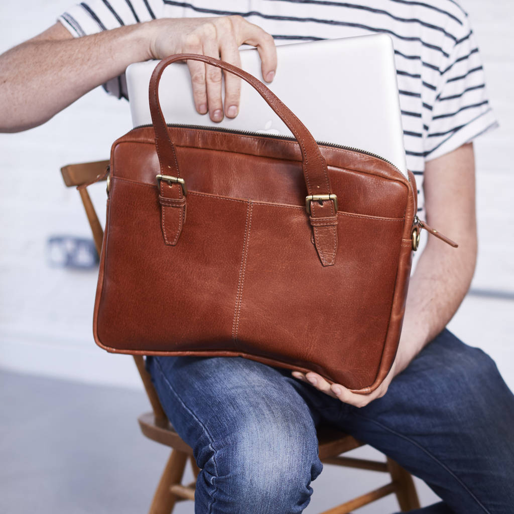leather laptop briefcase bag by vida vida | notonthehighstreet.com
