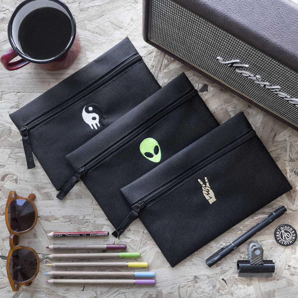 alien embroidered pencil case by art disco | notonthehighstreet.com