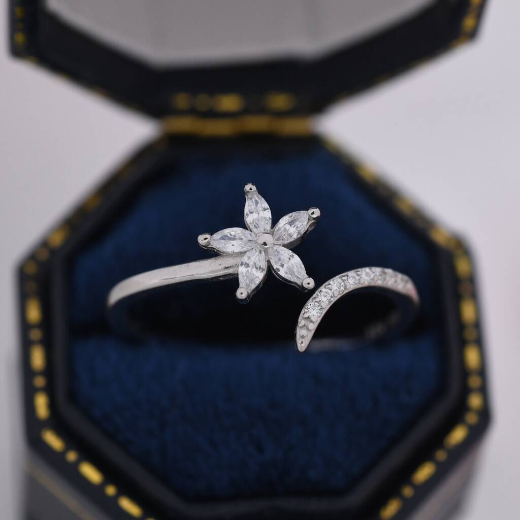 Cz Flower Open Ring In Sterling Silver By Silver Rain Silver