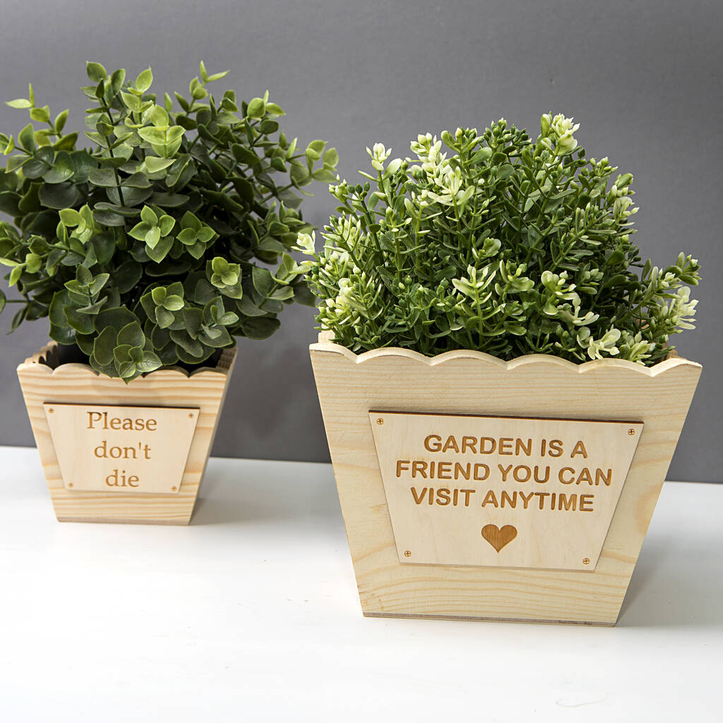 personalised handcrafted wooden plant pot by natural gift store ...