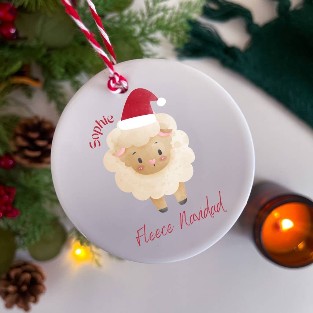 Personalised Fleece Navidad Christmas Ceramic Ornament By By The Pines