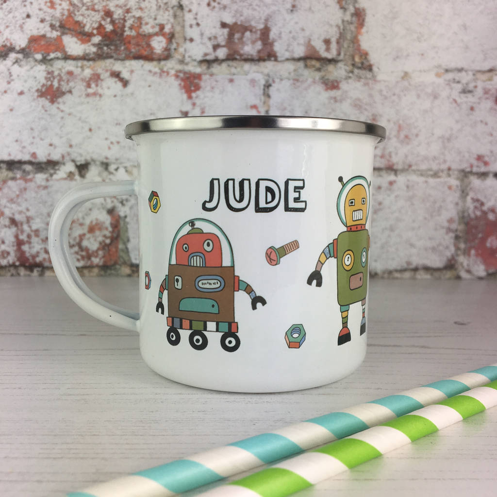 personalised robot enamel mug by hendog designs | notonthehighstreet.com