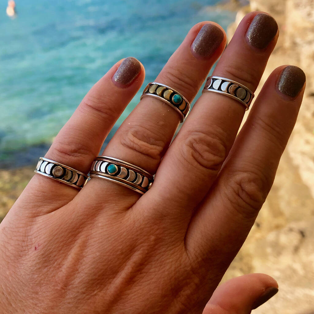 Moon Phase Turquoise And Silver Spinning Ring By Charlotte's Web ...
