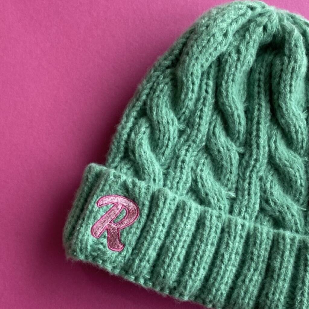 Personalised Dolly Initial Cable Knit Beanie Hat By Rock On Ruby