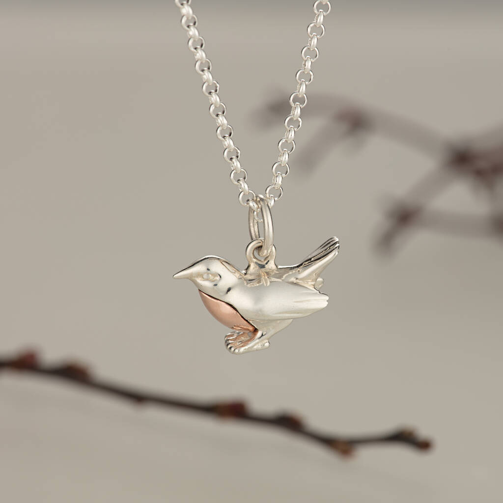 Recycled Silver Robin Necklace With Rose Gold Breast By Lily Charmed ...