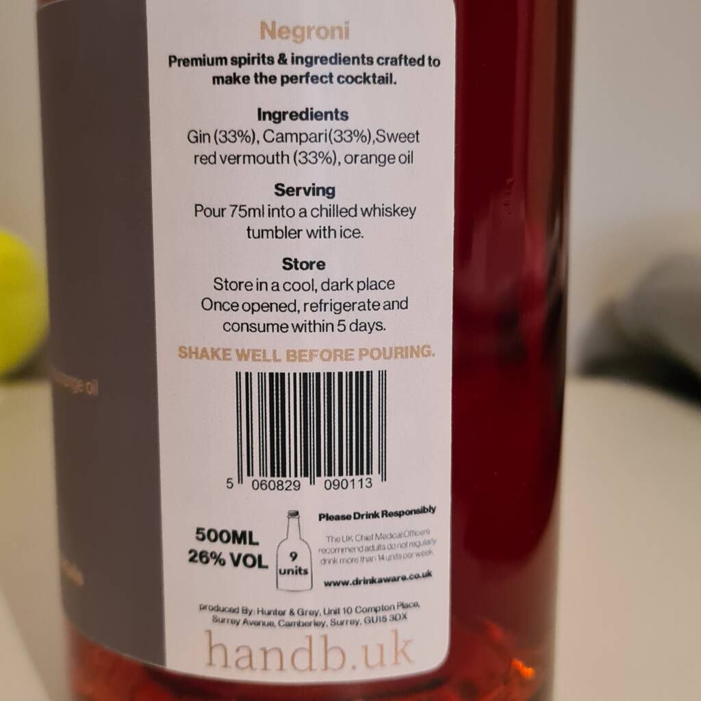 Negroni Pre Mixed Cocktail By Harris & Brown | notonthehighstreet.com