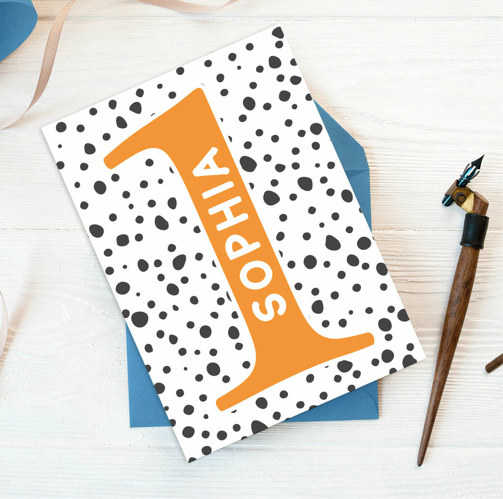 Spotty Personalised 1st Birthday Card In Seven Colours By Lunella ...