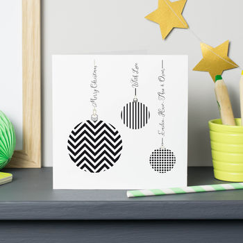 Monochrome Geometric Personalised Bauble Cards By Spotty N Stripy ...